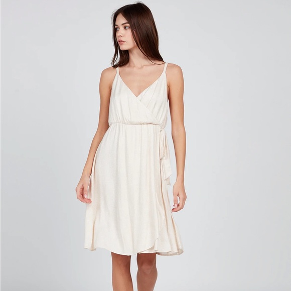 Volcom | Dresses | Volcom Static Bloom Dress In Sandbrown Faux Wrap ...